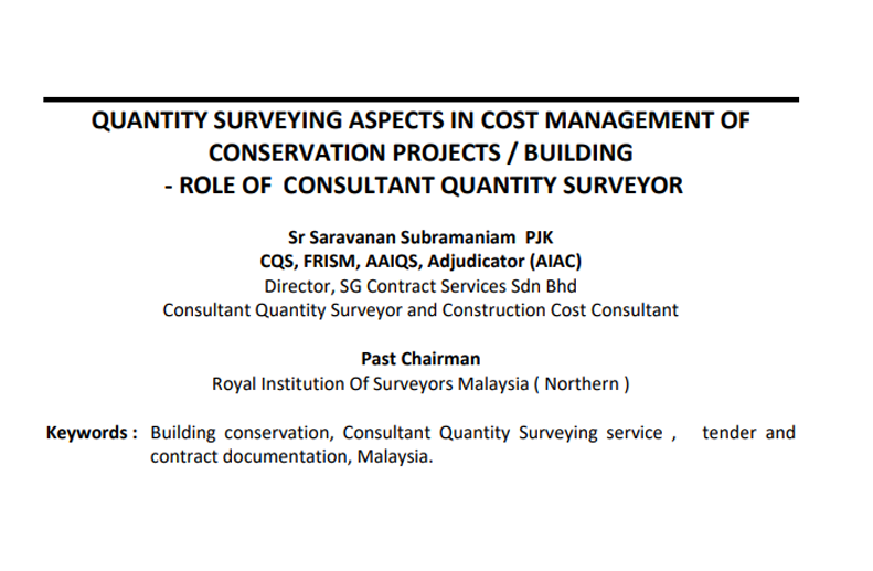 ROLES OF CONSULTANT QS IN COST MANAGEMENT - SG Contract Services Sdn. Bhd.